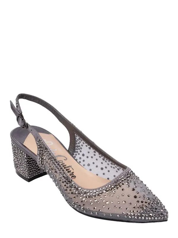 LADY COUTURE Rhinestone Embellished Slingback Pumps - Pewter