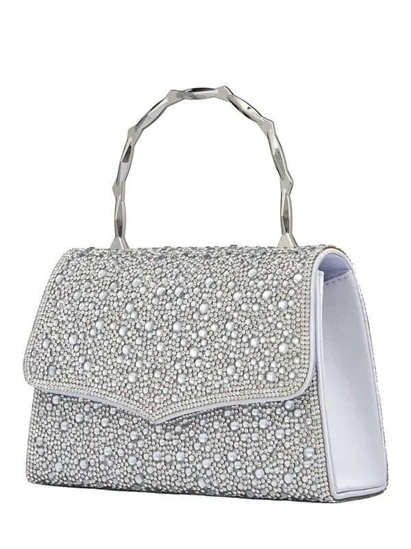 LADY COUTURE Embellished Evening Handbag With Top Handle - Silver