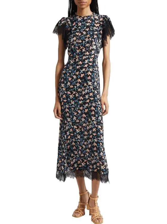 Ulla Johnson Renee Lace Trim Silk Cocktail Dress - Nocturne
