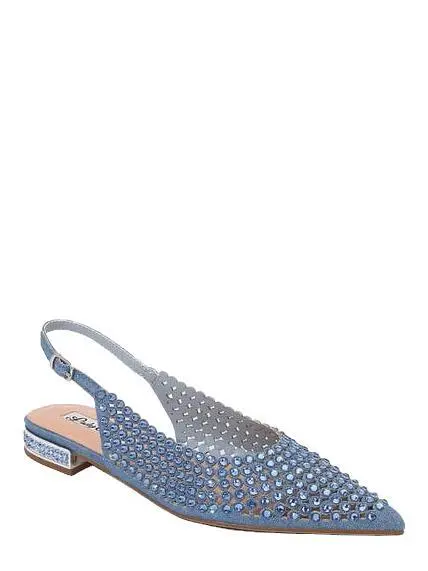 LADY COUTURE Rhinestone Slingback Jewel Heel Pumps - Blue Denim