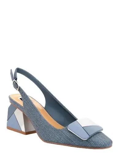 NINETY UNION Slingback Pumps With Geometric Heel - Blue Denim
