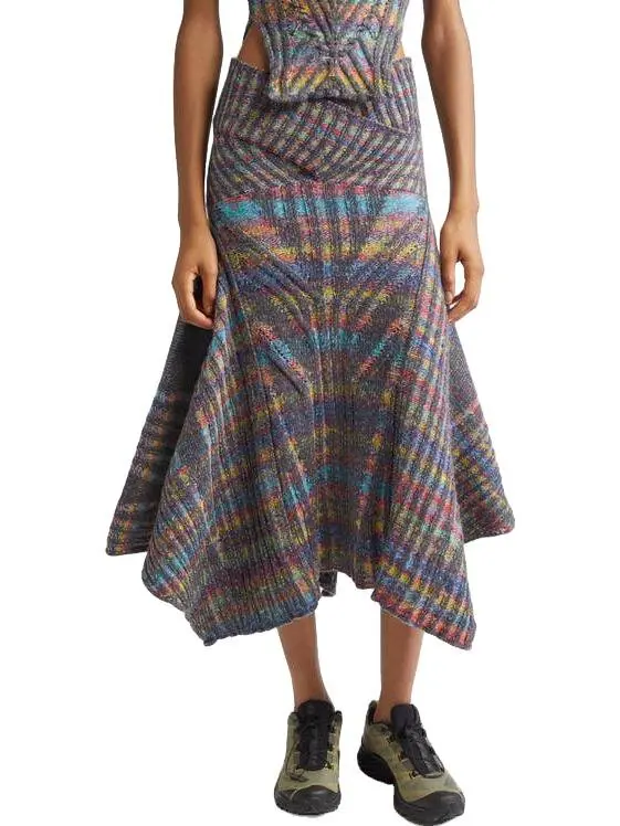 PAOLINA RUSSO Warrior Crossover Rib Wool Sweater Skirt - Grey/rainbow