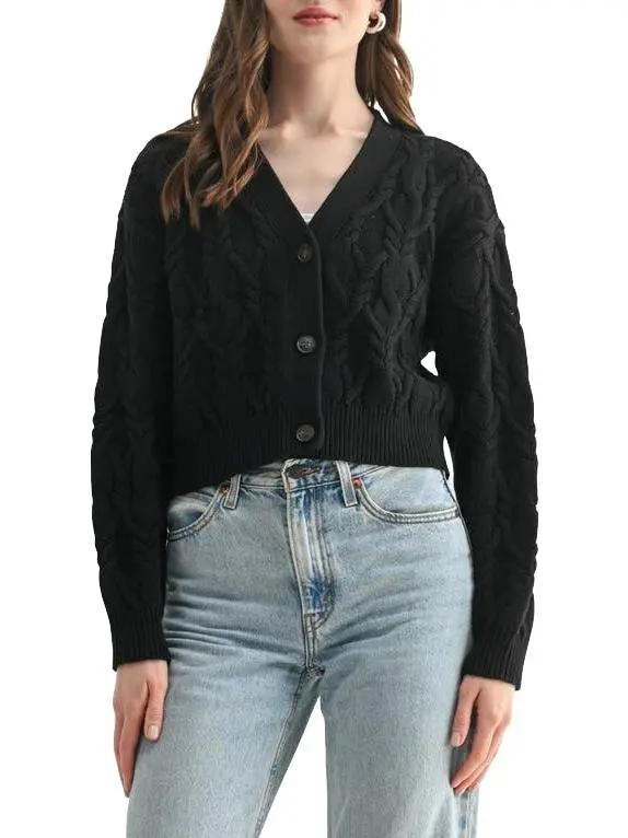 ALL IN FAVOR Cable Crop V-neck Cardigan - Black