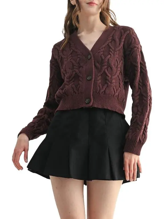 ALL IN FAVOR Cable Crop V-neck Cardigan - Brown