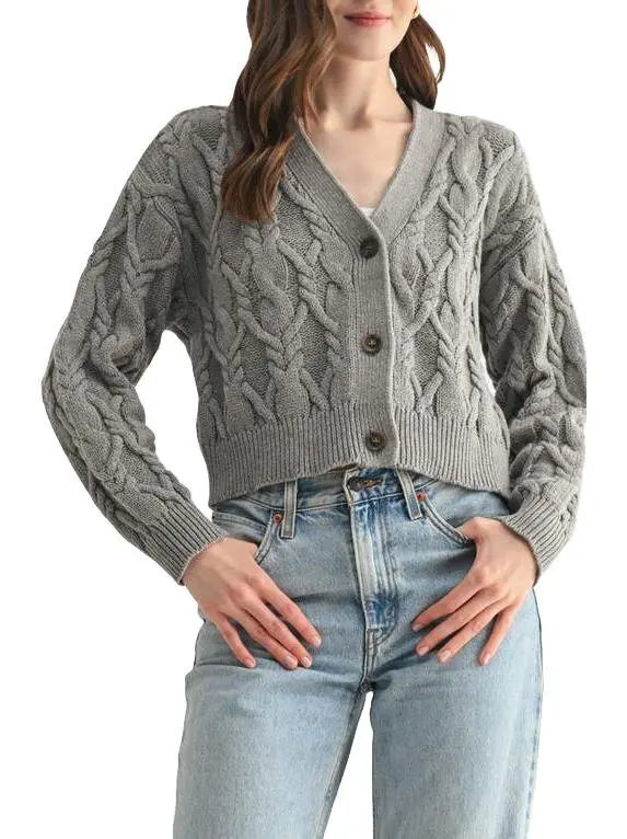 ALL IN FAVOR Cable Crop V-neck Cardigan - Grey
