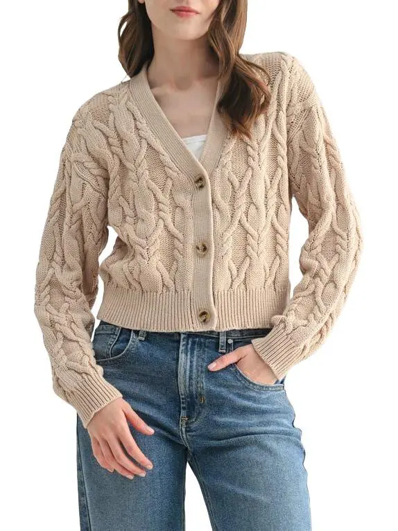 ALL IN FAVOR Cable Crop V-neck Cardigan - Neutral