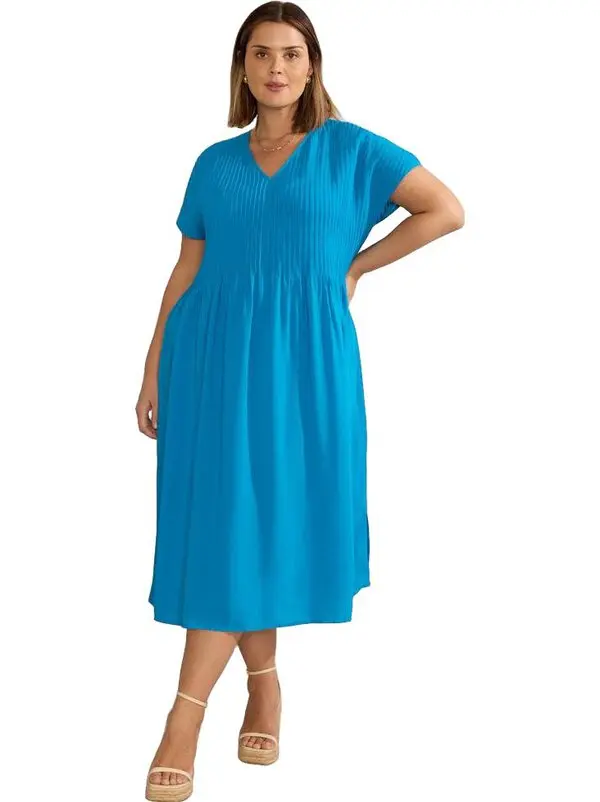 LIVE UNLIMITED Pintuck Midi Dress - Blue