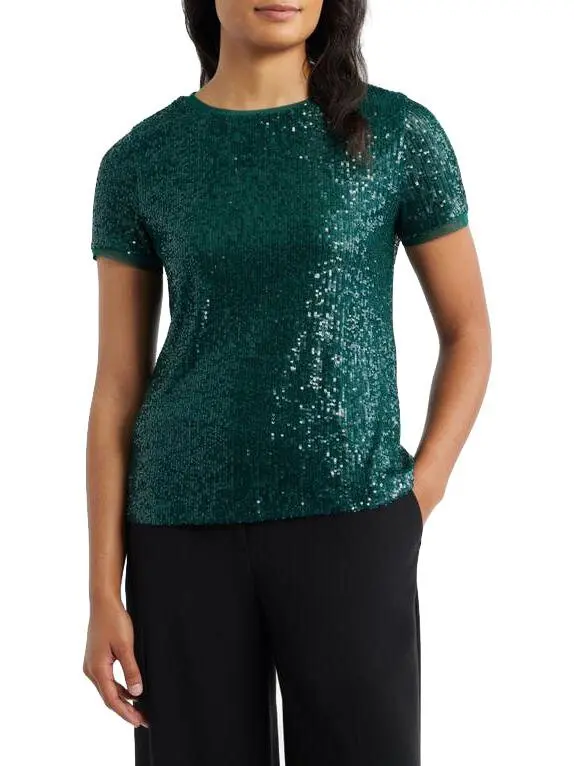 Anne Klein Sequin Mesh Top - Pine Forest