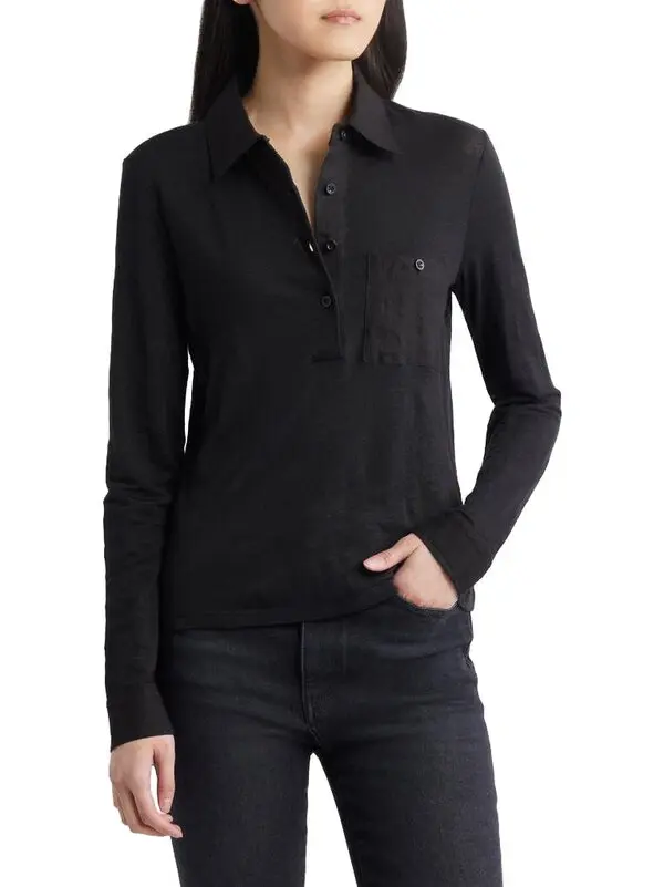FRAME The Caddy Stretch Linen Polo - Black