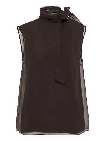 Brunello Cucinelli Pussy-bow Top With Monili - Cocoa