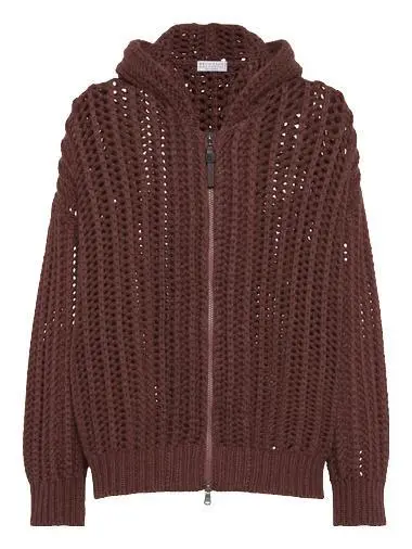 Brunello Cucinelli Ribbed Openwork Cashmere Cardigan - Brown