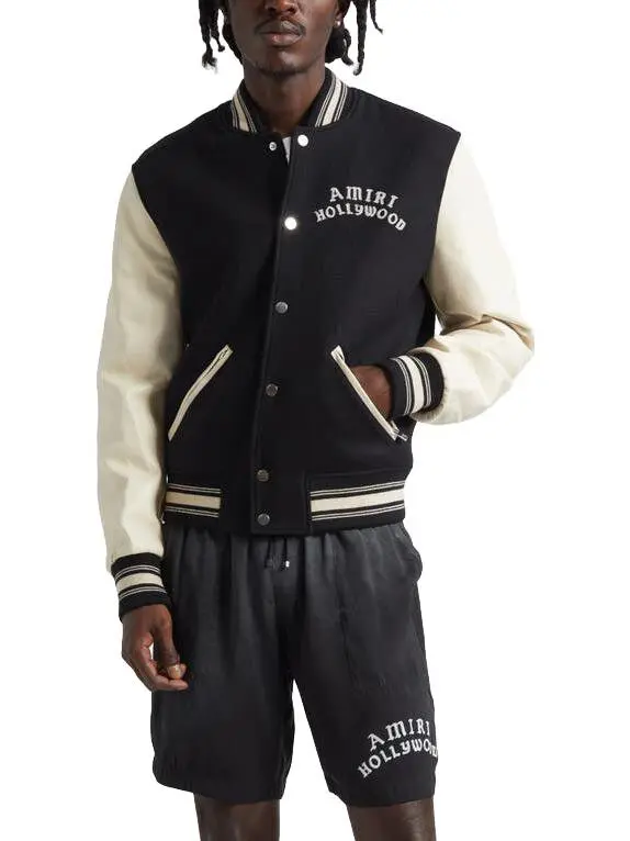 Amiri Hollywood Mixed Media Bomber Jacket - Black