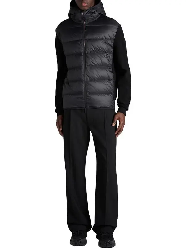 Moncler Cotton Knit & Down Hooded Cardigan - Black
