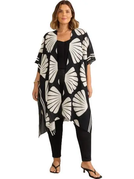 LIVE UNLIMITED Shell Print Longline Kimono - Multi