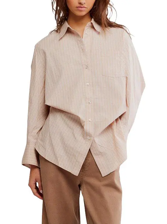Free People Sabine Striped Button-up Shirt - Quinn Check Tan Comb