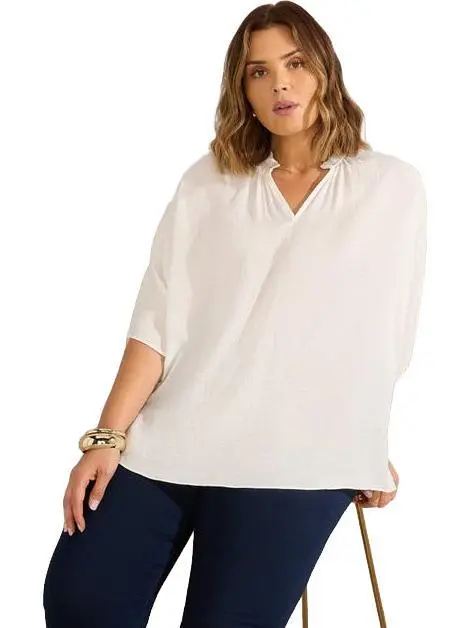 LIVE UNLIMITED Dolman Sleeve Gathered Neck Top - Ivory