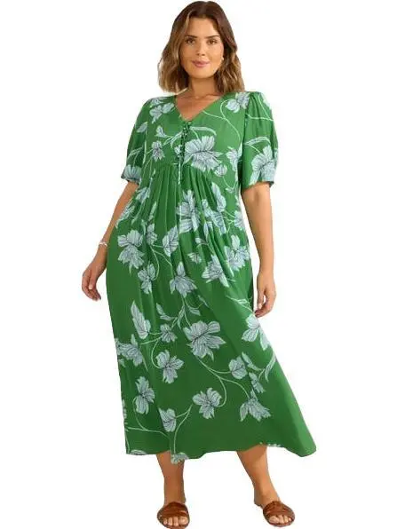 LIVE UNLIMITED Floral Print Lace Up Dress - Green