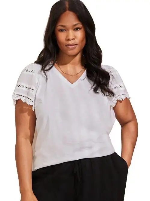 LIVE UNLIMITED Angel Sleeve V-neck Top - White
