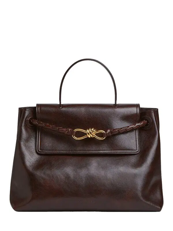 Bottega Veneta Ciao Knot Detail Leather Top Handle Bag - Dark Mahogany