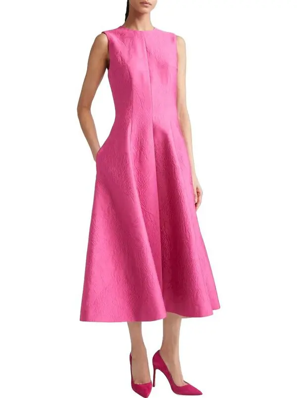 EMILIA WICKSTEAD Mara Floral Cloqué Fit & Flare Dress - Hot Pink