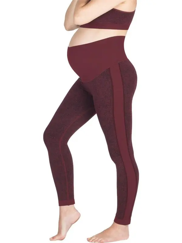 MODERN ETERNITY Ella Activewear Seamless Maternity Leggings - Burgundy Jacquard