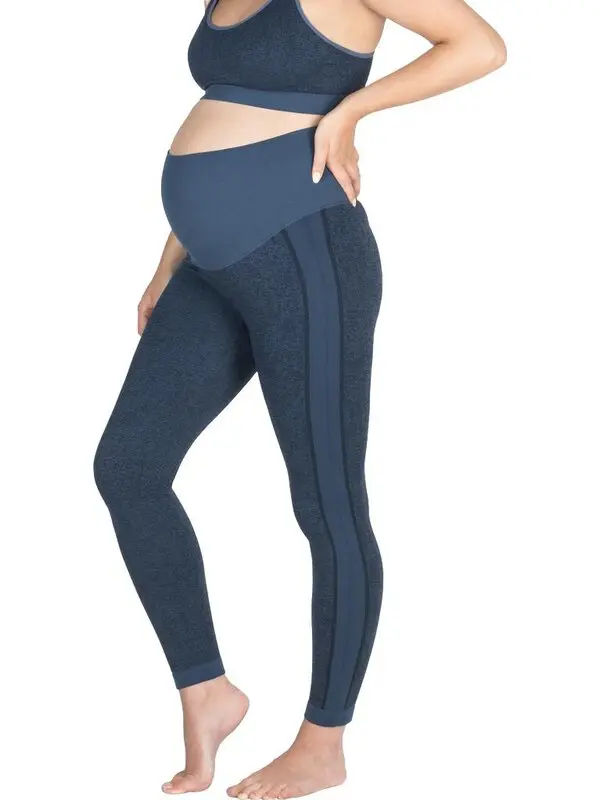 MODERN ETERNITY Ella Activewear Seamless Maternity Leggings - Navy Jacquard
