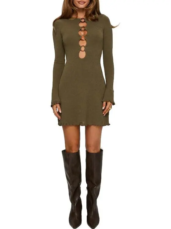 Princess Polly Dejonge Long Sleeve Mini Dress - Olive