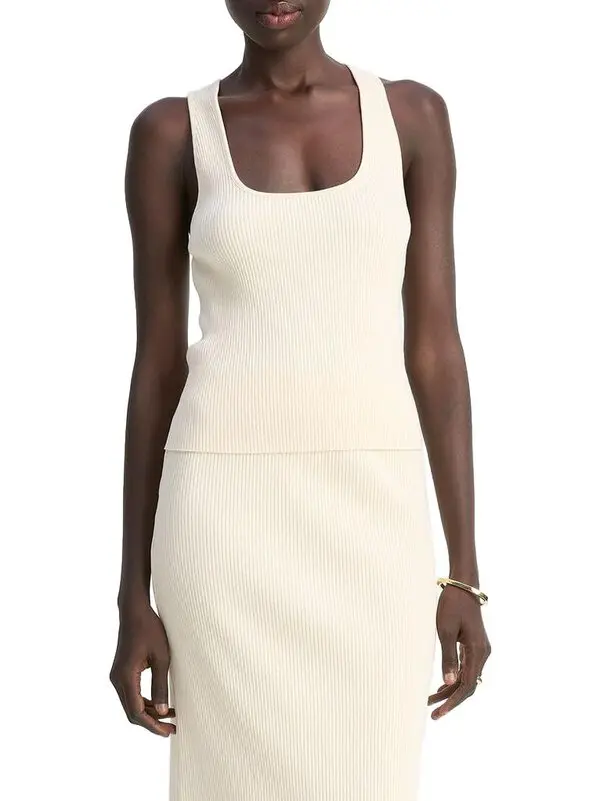 Vince Rib Racerback Tank Top - Oat Shell