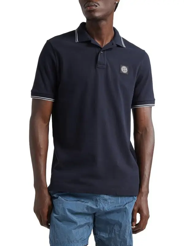 Stone Island Tipped Stretch Cotton Polo - V0020 Navy Blue