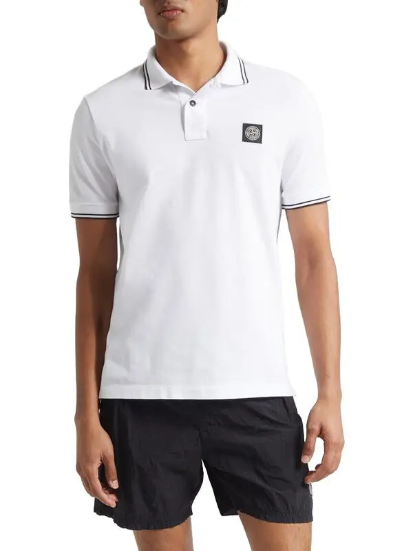 Stone Island Tipped Stretch Cotton Polo - V1001 White