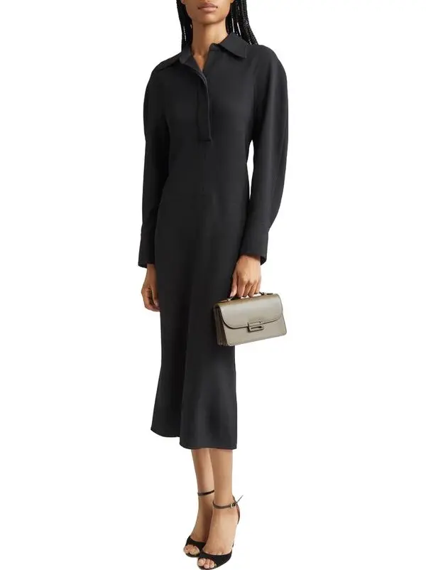 Victoria Beckham Long Sleeve Polo Midi Dress - Black