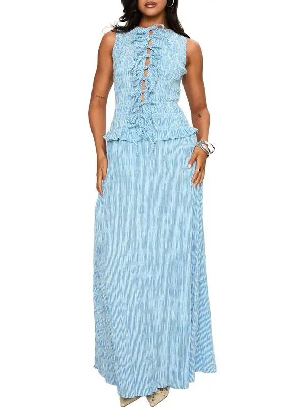 Princess Polly Songbird Shirred Stripe Maxi Dress - Blue