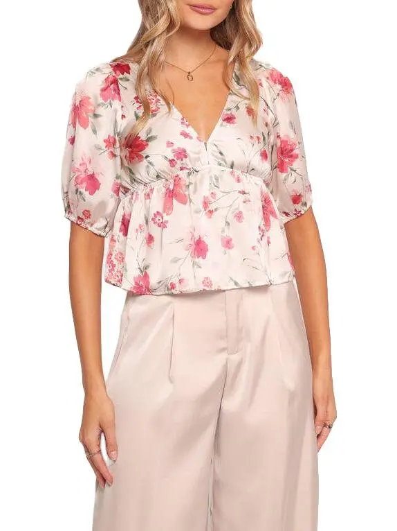 PETAL & PUP Floral Puff Sleeve Peplum Top - Cameo Floral