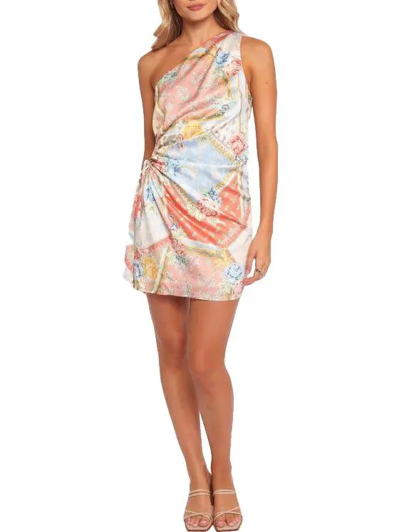 PETAL & PUP Clarke One-shoulder Scarf Print Minidress - Bel Air Rose