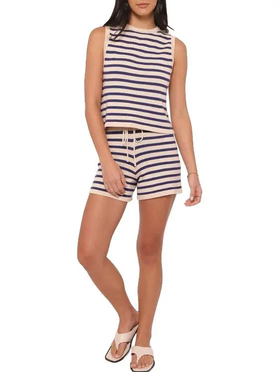 PETAL & PUP Ilona Stripe Knit Tank & Shorts Set - Cream/navy Stripe