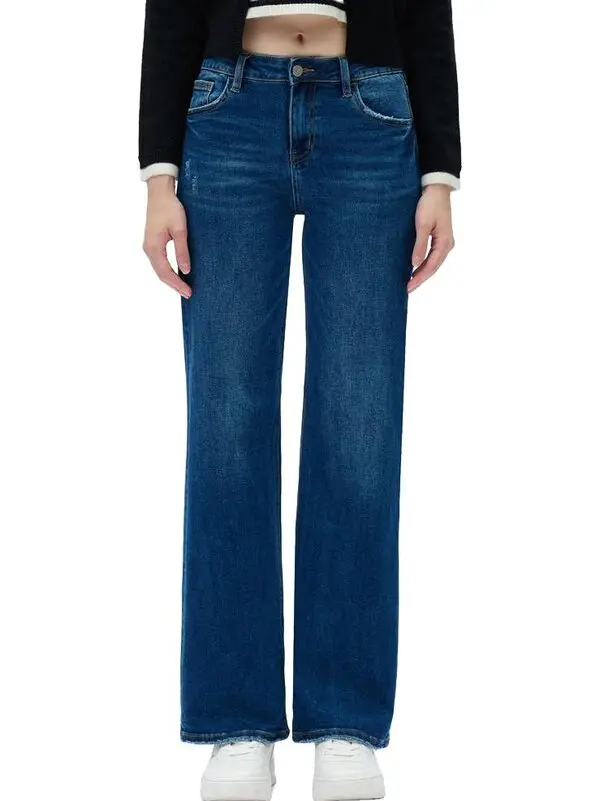 BAYEAS Mid-rise Wide Leg Jeans - Dark Blue