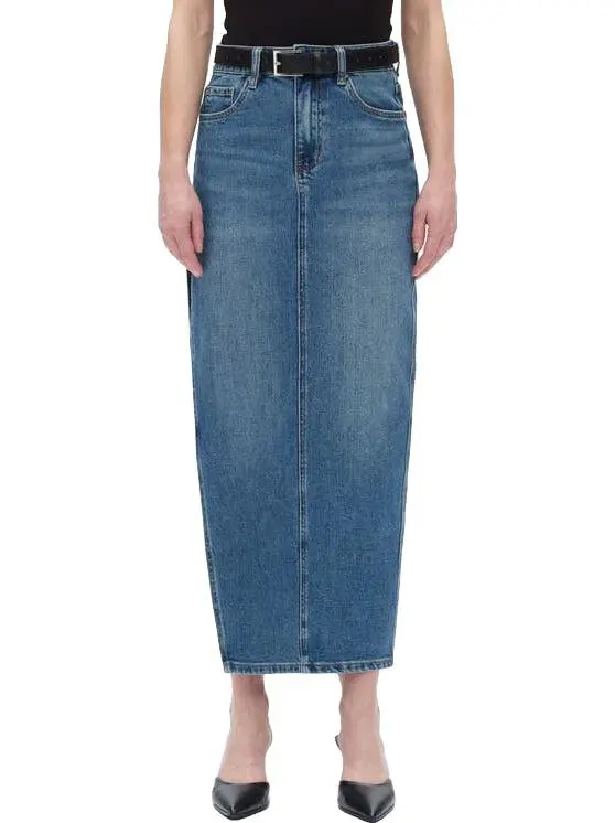 BAYEAS Side Slit Denim Maxi Skirt - Retro Indigo Blue