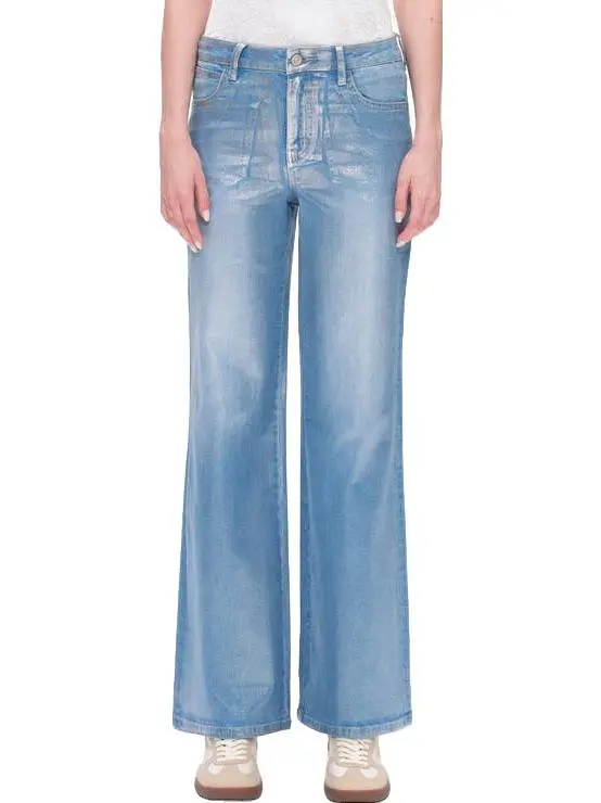 BAYEAS Metallic High-waist Wide-leg Jeans - Blue/silver