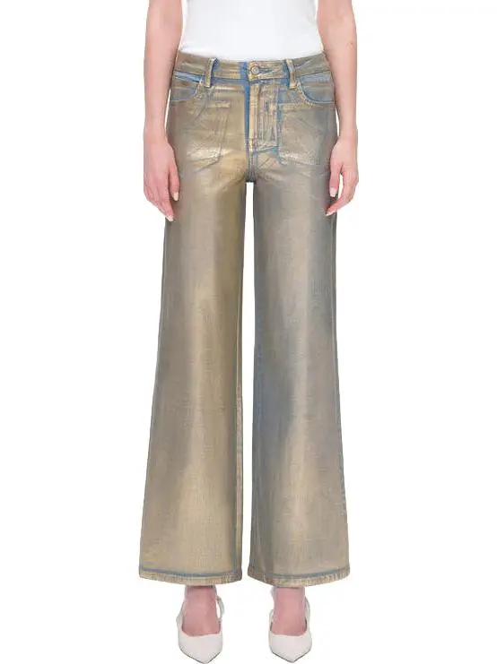 BAYEAS Metallic High-waist Wide-leg Jeans - Golden