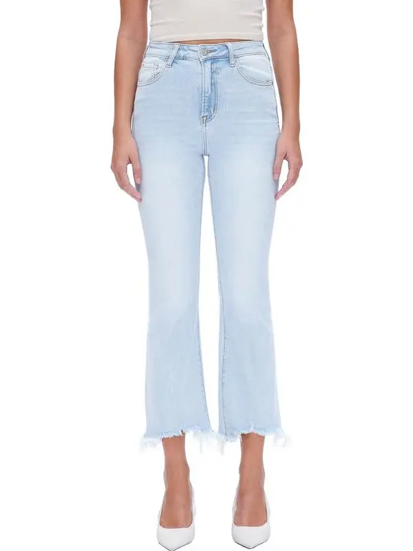 BAYEAS High-rise Flare Jeans With Frayed Hem - Light Blue