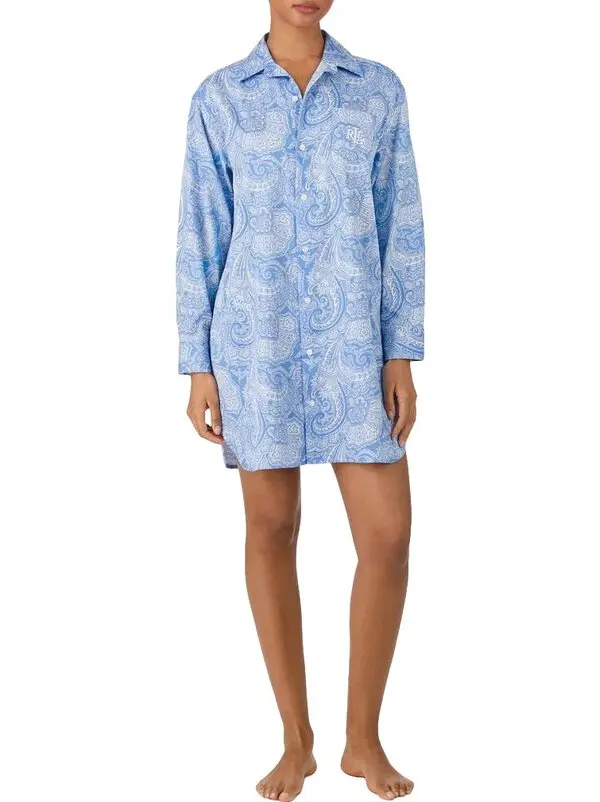 Ralph Lauren Print Cotton Blend Sleepshirt - Blue Paisley
