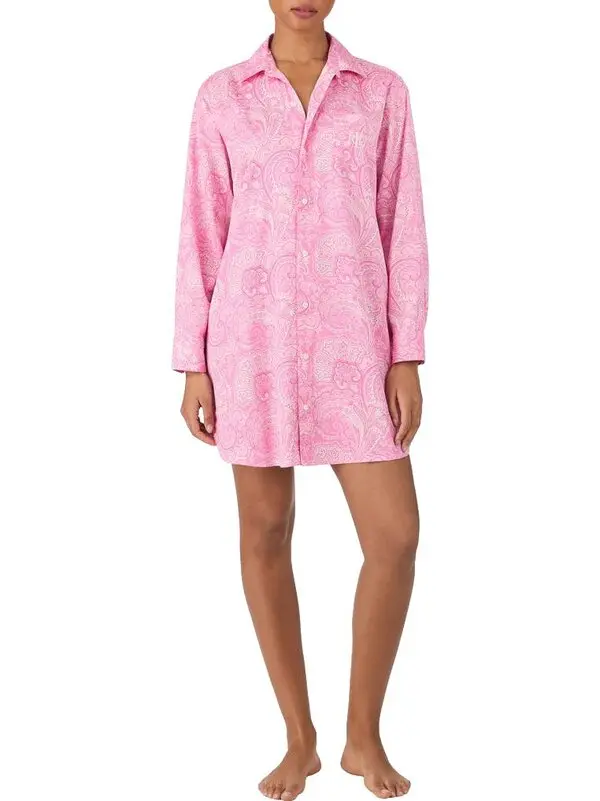 Ralph Lauren Print Cotton Blend Sleepshirt - Pink Paisley