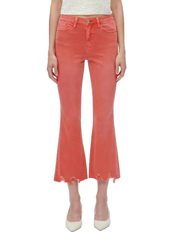 BAYEAS Fray Hem Crop Flare Jeans - Tangerine Tango