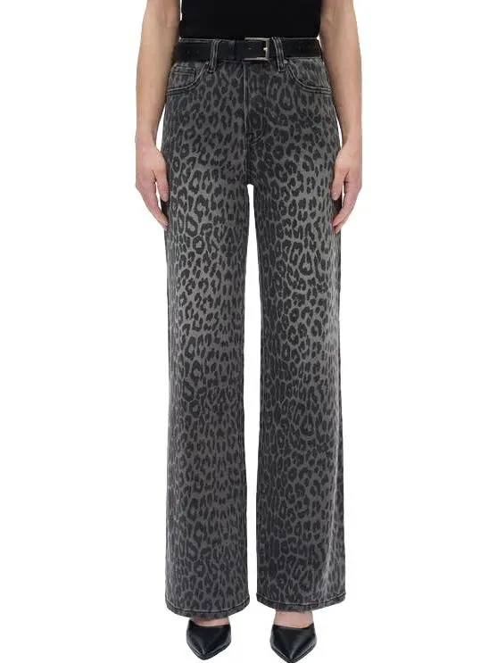 BAYEAS Leopard Print High-waist Wide-leg Jeans - Black Leopard Print