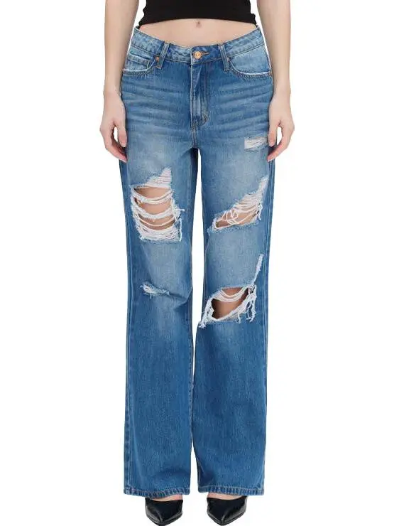 BAYEAS High-waist Ripped Wide Leg Jeans - Vivid Blue