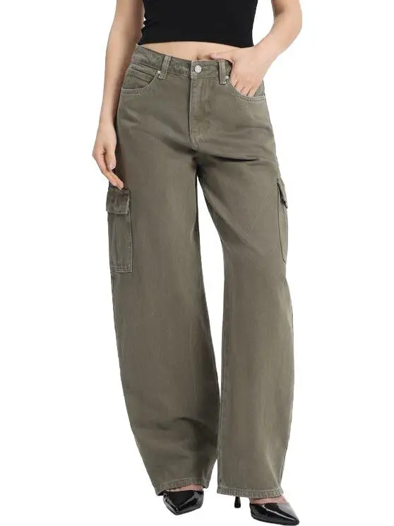 BAYEAS Low Rise Barrel Cargo Jeans - Green