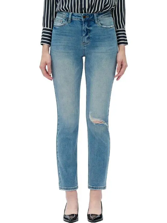 BAYEAS Ripped Slim Straight Leg Jeans - Vintage Medium Blue