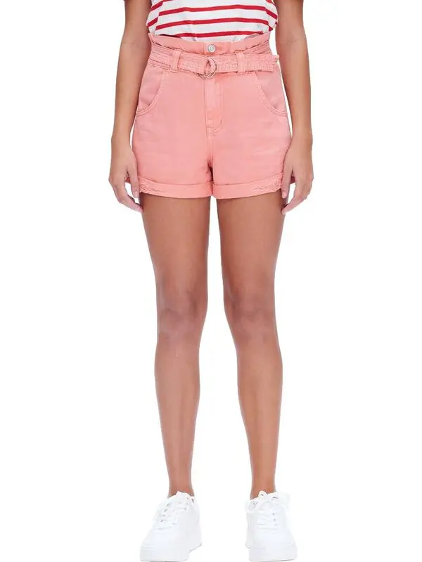 BAYEAS Belted High-waist Denim Shorts - Pink