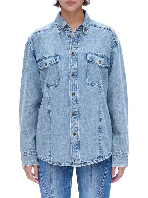 BAYEAS Oversized Denim Button-up Shirt - Light Blue