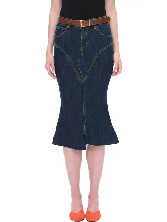 BAYEAS Fishtail Hem Denim Skirt - Dark Blue